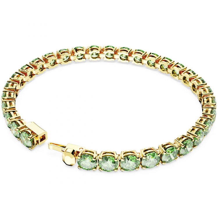 Swarovski Matrix Tennis Bracelet Round cut Green Gold tone plated ...