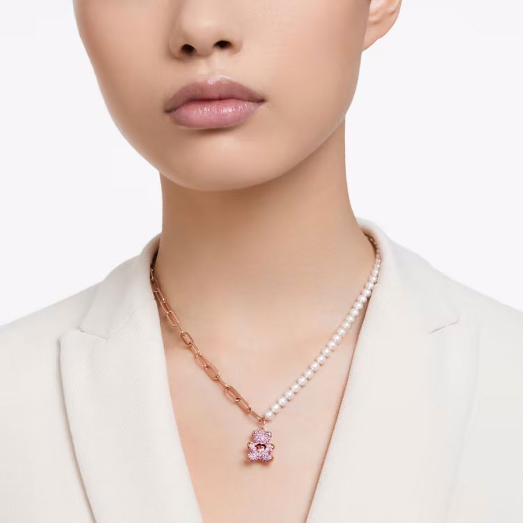 Swarovski Teddy Necklace Crystal pearl Bear Pink Rose gold-tone plated ...