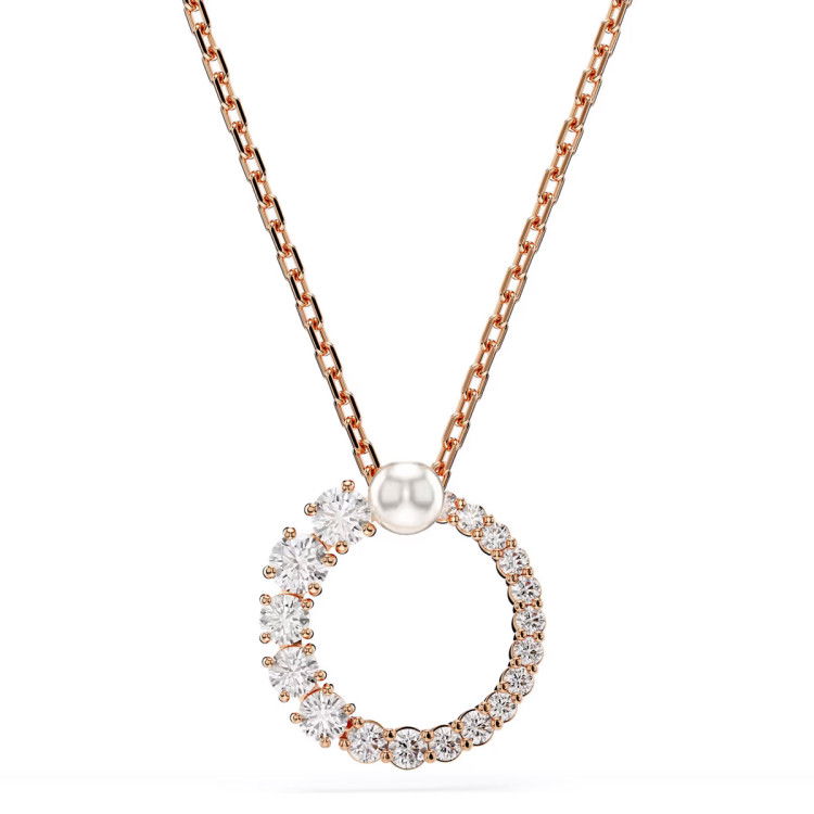 Swarovski Matrix Halskette Kristallperle Rundschliff Weiss Roségold ...