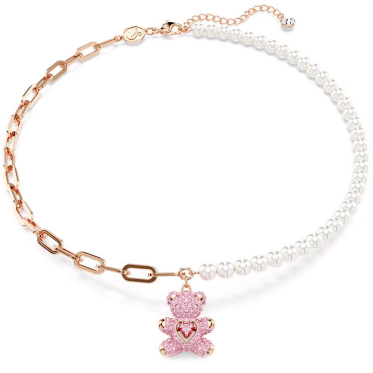 Swarovski Collana Teddy Crystal Pearl Orso Rosa Placcato color oro rosa ...